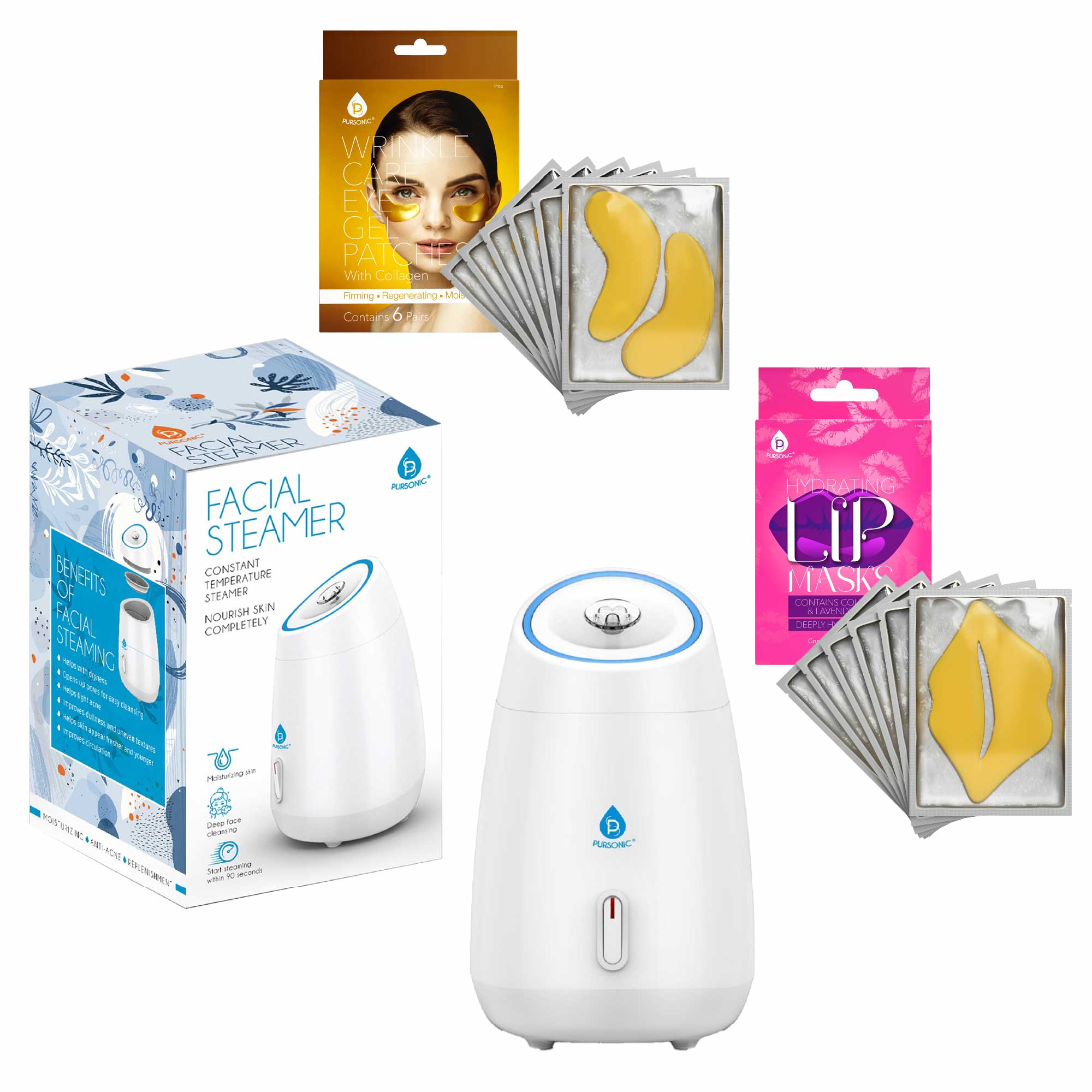 Pursonic Deluxe Facial Steamer with 6 Soothing Eye Masks & 6 Nourishin ...